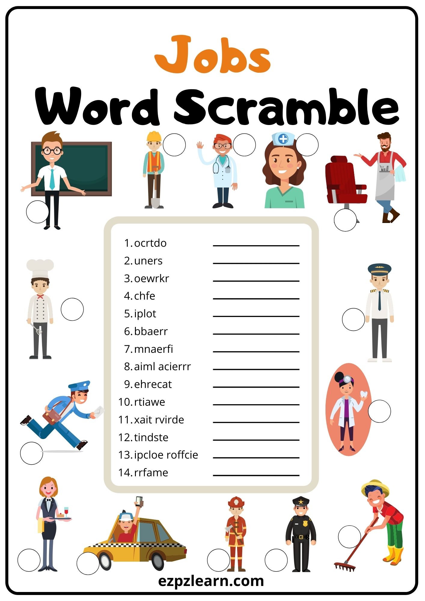 Jobs 1 Word Scramble 2 Ezpzlearn Jobs 1 Word Scramble 2 Ezpzlearn